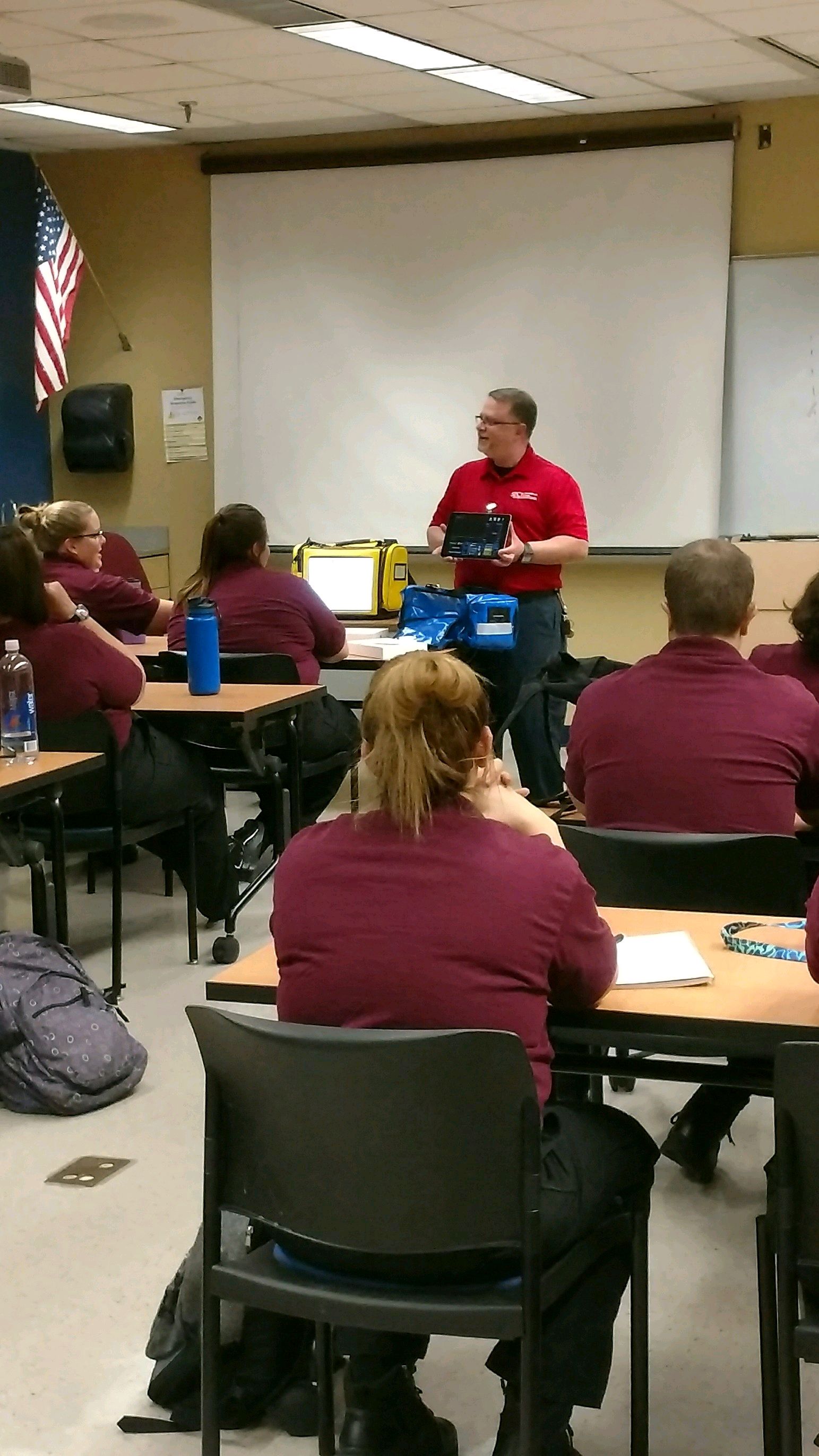 EMT Instructor, Mr. Scott Pelletier, demonstrates the new monitoring ...