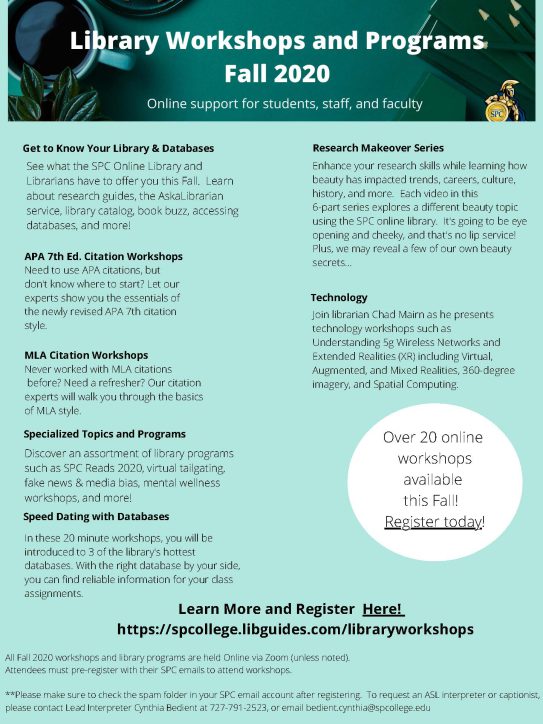 Fall Workshops SPC Libraries - Learning Resources